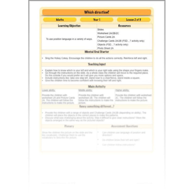 Position and Direction Year 1 Maths Lessons by PlanBee