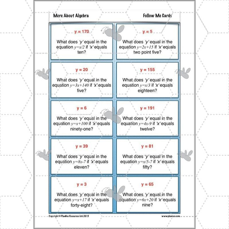 More About Algebra Year 6 algebra worksheets by PlanBee
