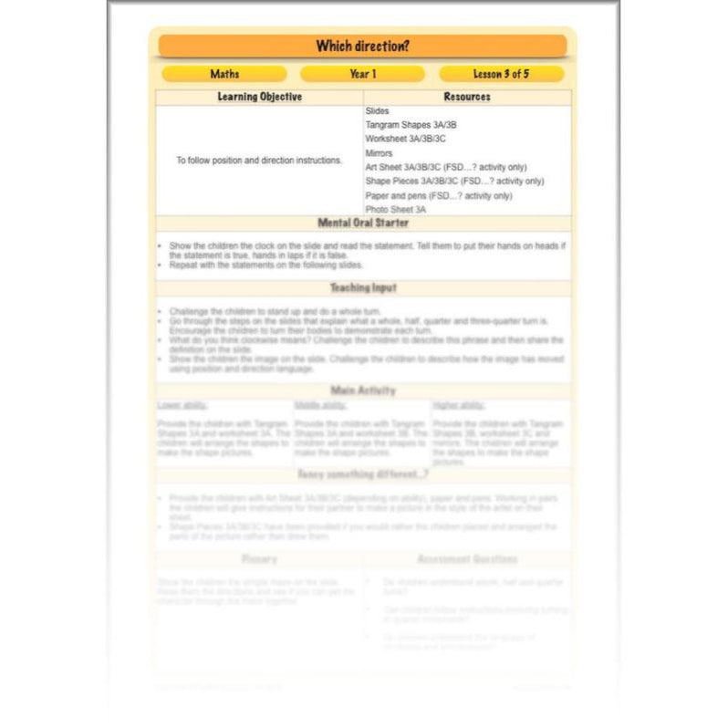 Position and Direction Year 1 Maths Lessons by PlanBee