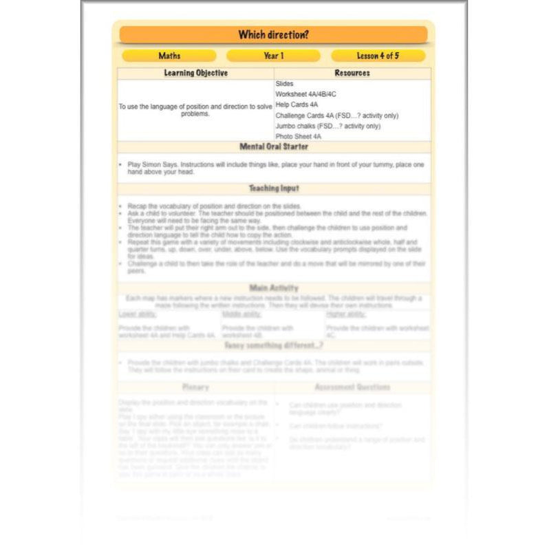 Position and Direction Year 1 Maths Lessons by PlanBee