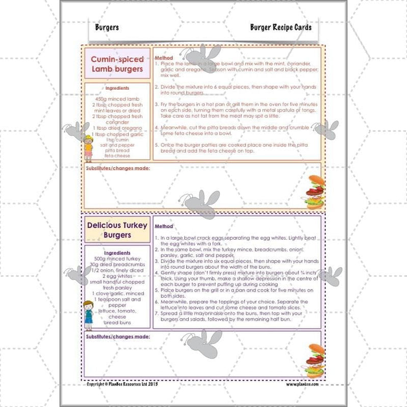 KS2 Kids Burger Recipe Lessons by PlanBee