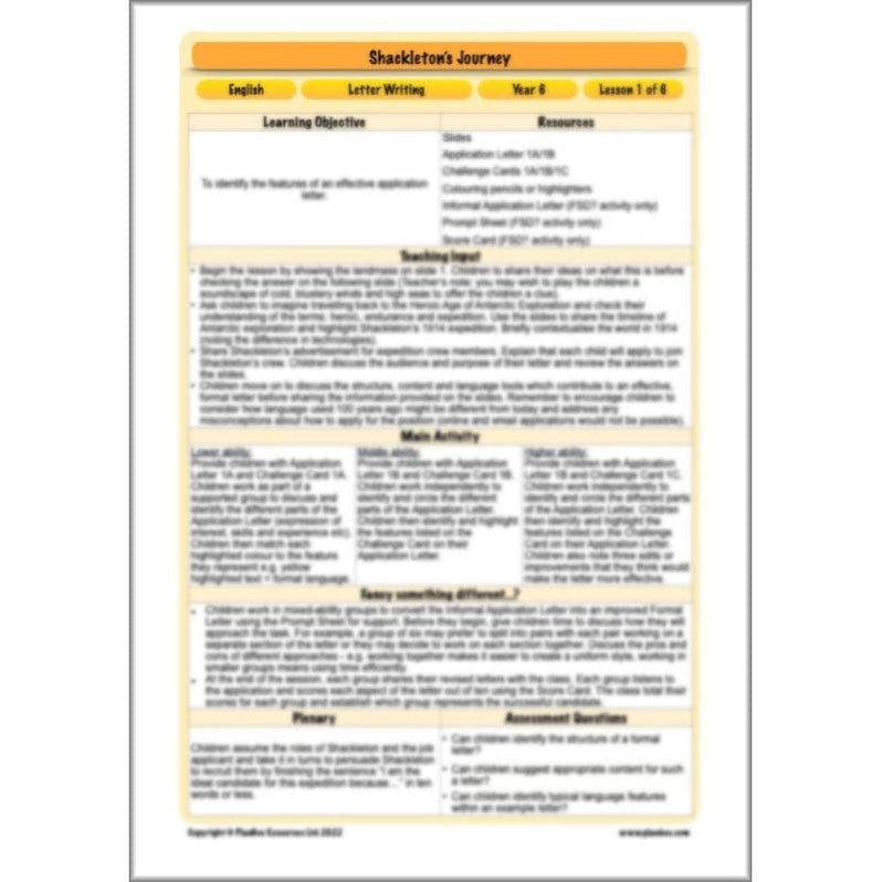 Shackleton's Journey KS2 English Lesson Pack by PlanBee