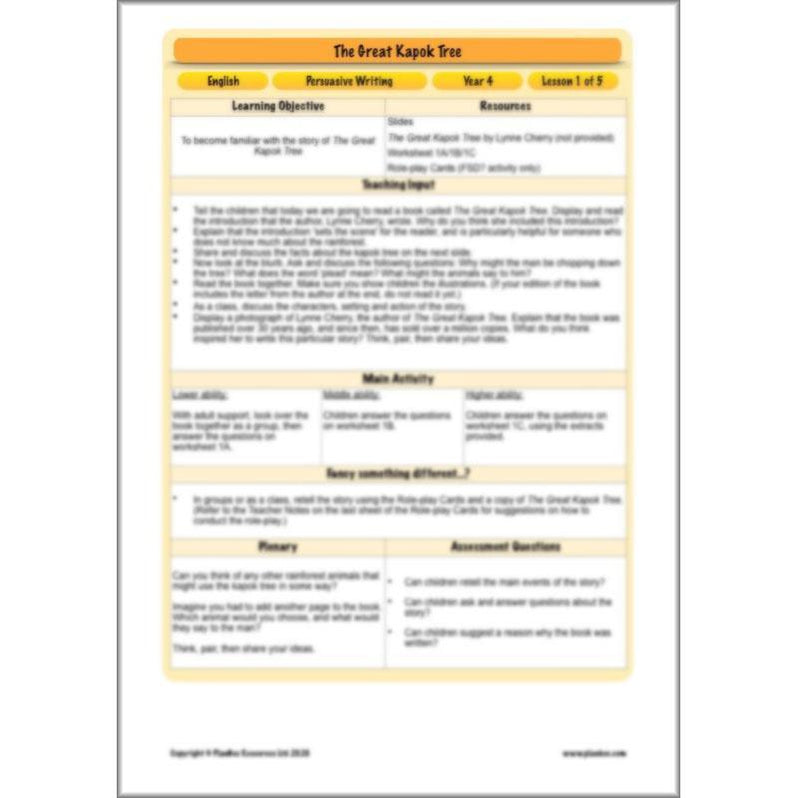 The Great Kapok Tree Planning Persuasive Writing by PlanBee