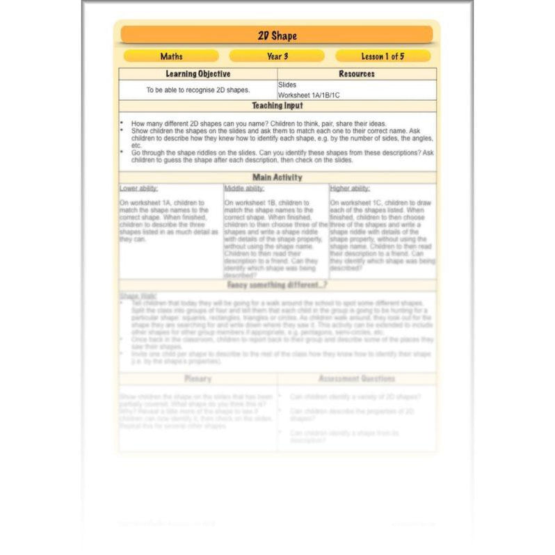 2D Shapes Year 3 Maths Lesson Pack by PlanBee