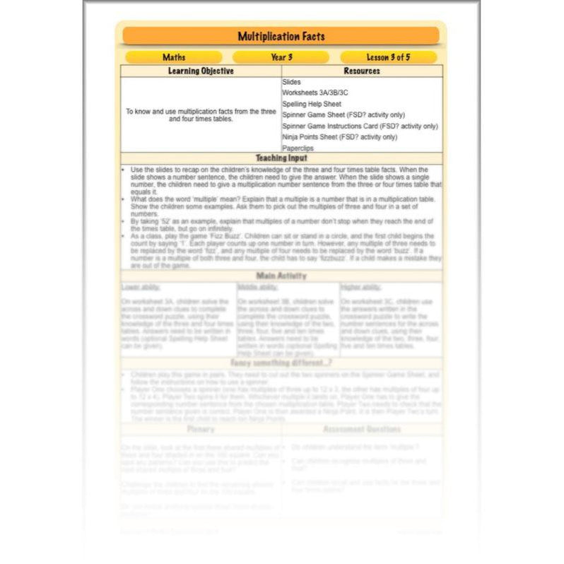 Multiplication Facts Year 3 KS2 Maths Lessons by PlanBee