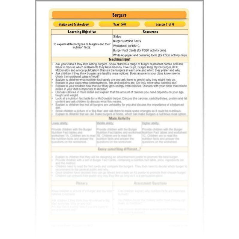 KS2 Kids Burger Recipe Lessons by PlanBee