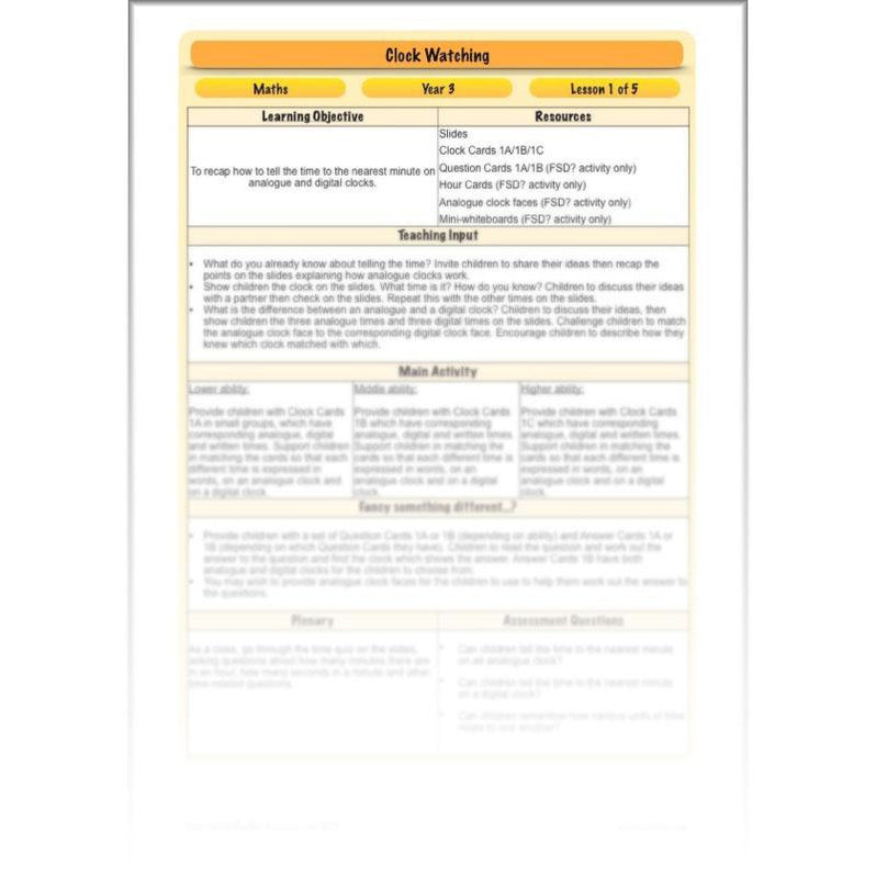 Clock Watching | Time Year 3 Maths Lesson Activity Pack — PlanBee