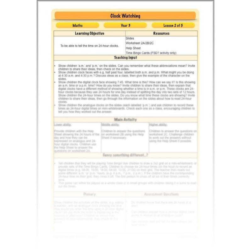 Clock Watching | Time Year 3 Maths Lesson Activity Pack — PlanBee