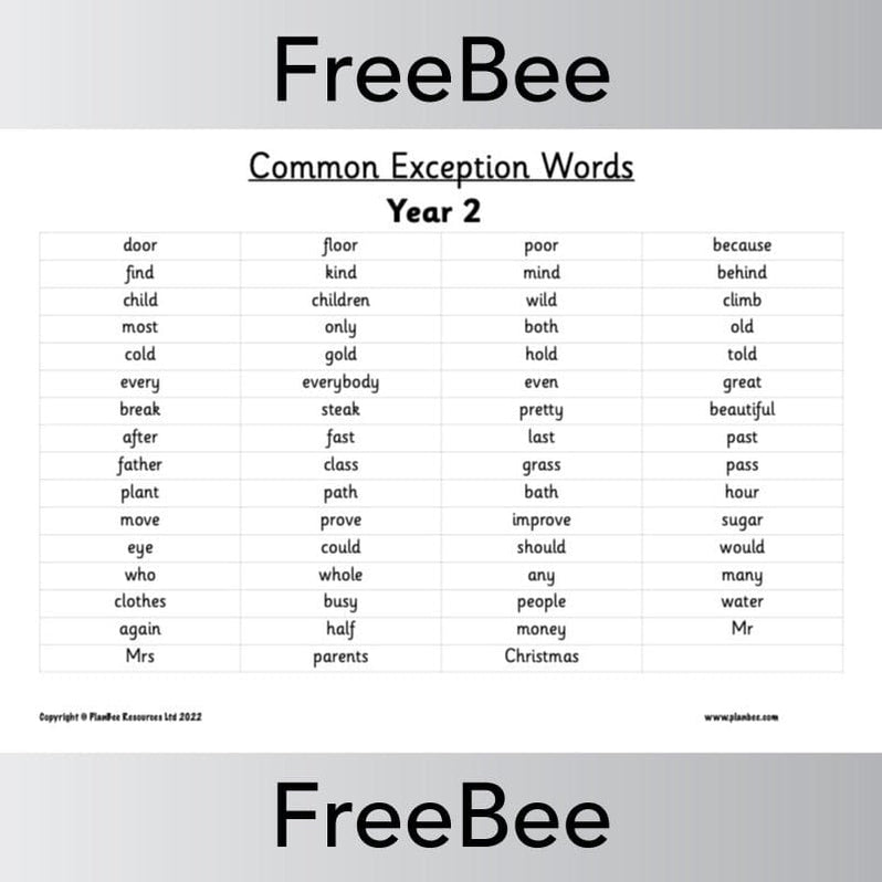 Common Exception Words KS1 Free PDF by PlanBee