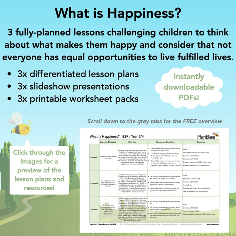 What is Happiness? KS2 ESR Lessons by PlanBee