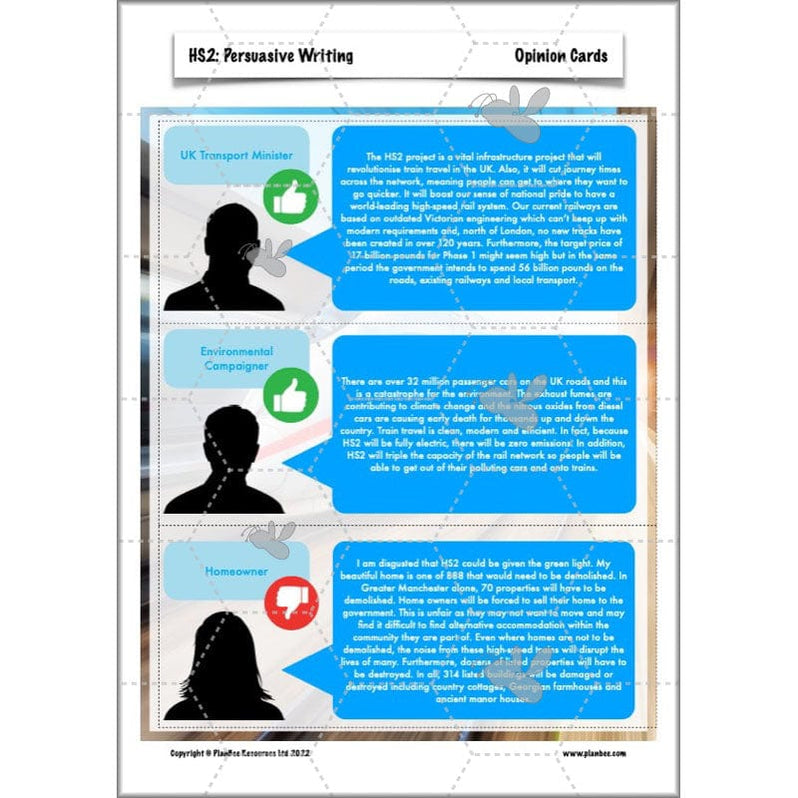 HS2 Persuasive Writing Year 6 KS2 English Pack by PlanBee