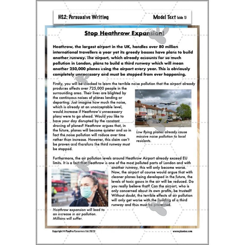 HS2 Persuasive Writing Year 6 KS2 English Pack by PlanBee
