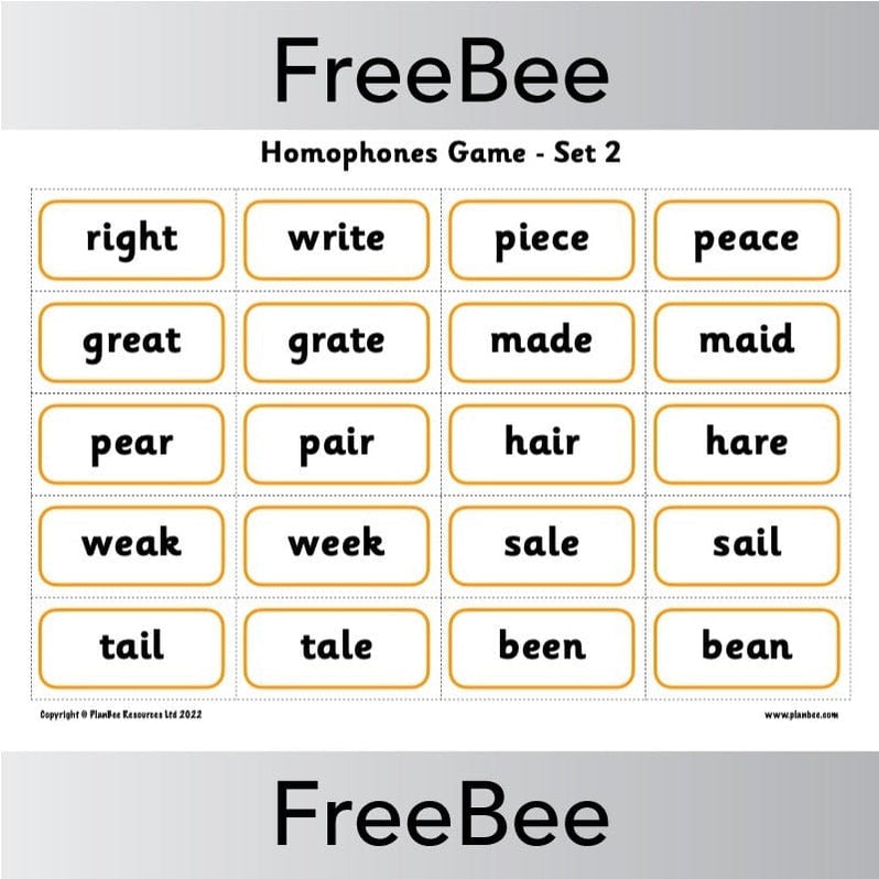FREE Homophones Game by PlanBee