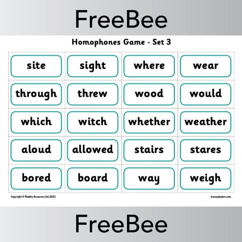 FREE Homophones Game by PlanBee