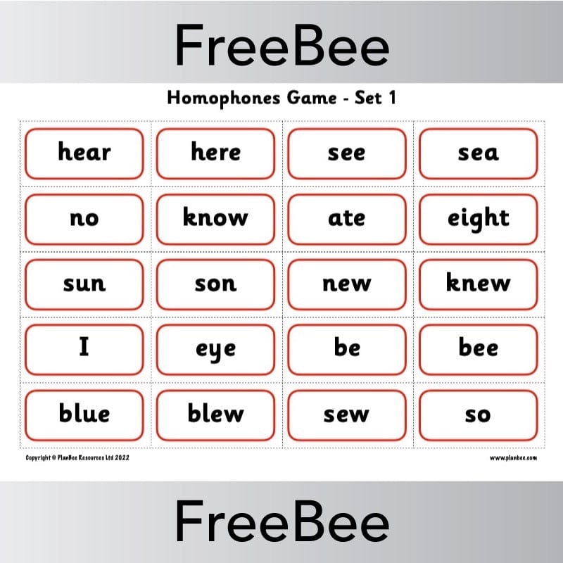 FREE Homophones Game by PlanBee