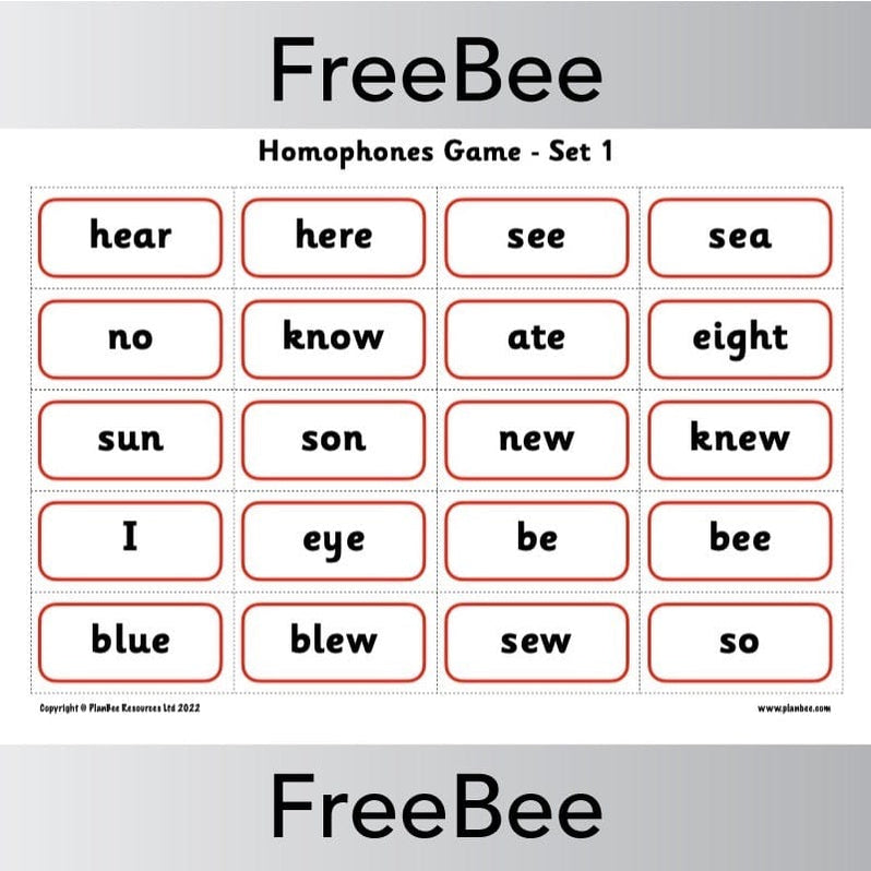 FREE Homophones Game by PlanBee