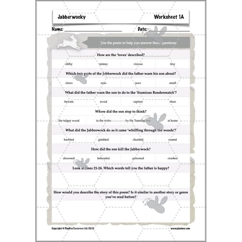 Jabberwocky Planning KS2 | Year 5 Poetry | PlanBee