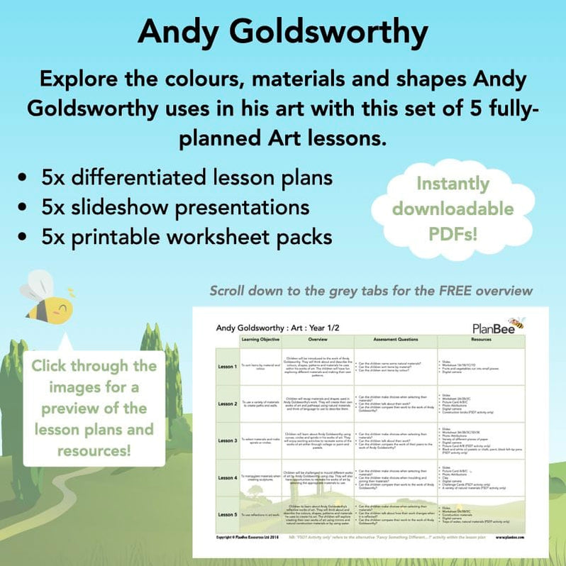 Andy Goldsworthy KS1 Art Lesson Plans created by PlanBee