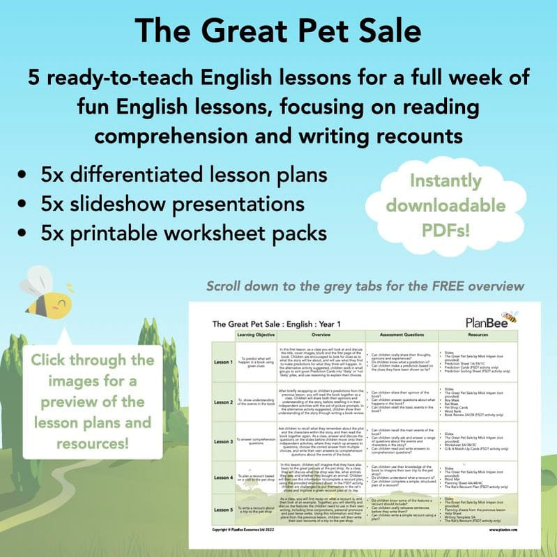 KS1 English worksheets and lesson plan packs by PlanBee