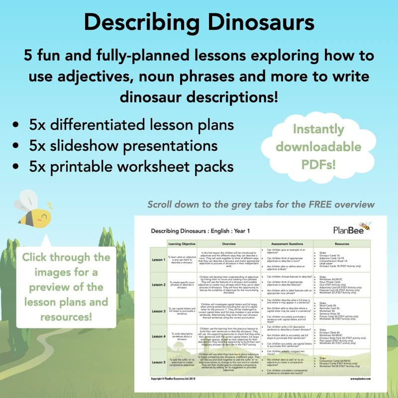 Dinosaur Writing Activities KS1 - Dinosaur Adjective Lessons — PlanBee