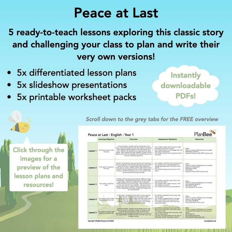 Peace at Last Activities KS1 Year 1 English lessons | PlanBee