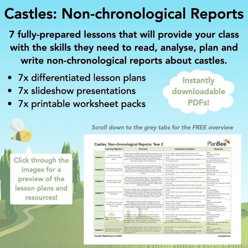 Castles Non-Chronological Reports Year 2 English by PlanBee