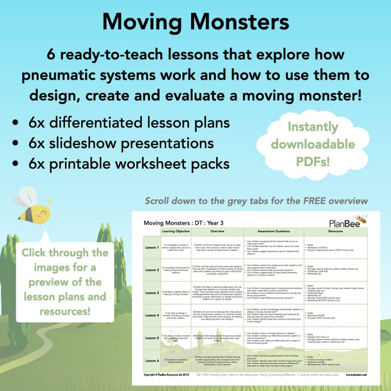 Moving Monsters Year 3 KS2 Pneumatics Lessons by PlanBee