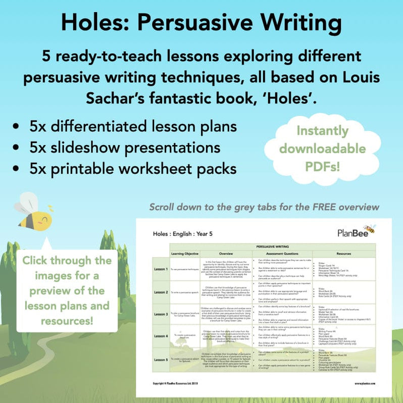 Holes Persuasive Writing Year 5 KS2 Planning by PlanBee