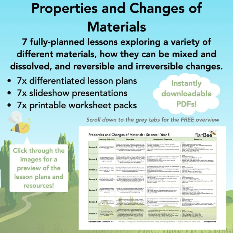Properties and Changes of Materials Year 5 Resources — PlanBee