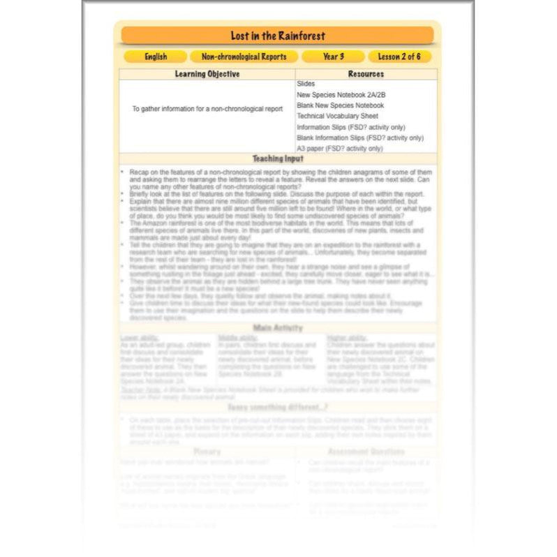 Lost in the Rainforest: Non chronological Reports Year 3 — PlanBee