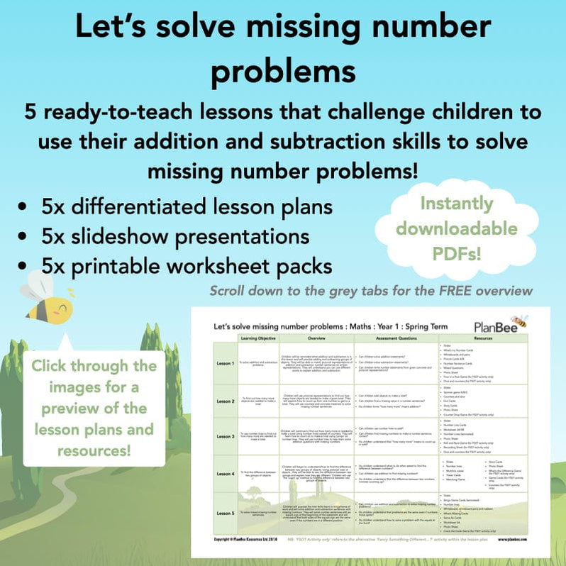 Let’s solve missing number problems - Year 1 KS1 Maths plans — PlanBee