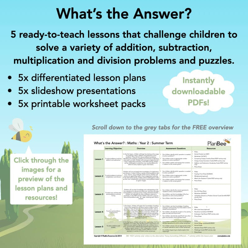 What's the answer? Year 2 word problems lessons by PlanBee