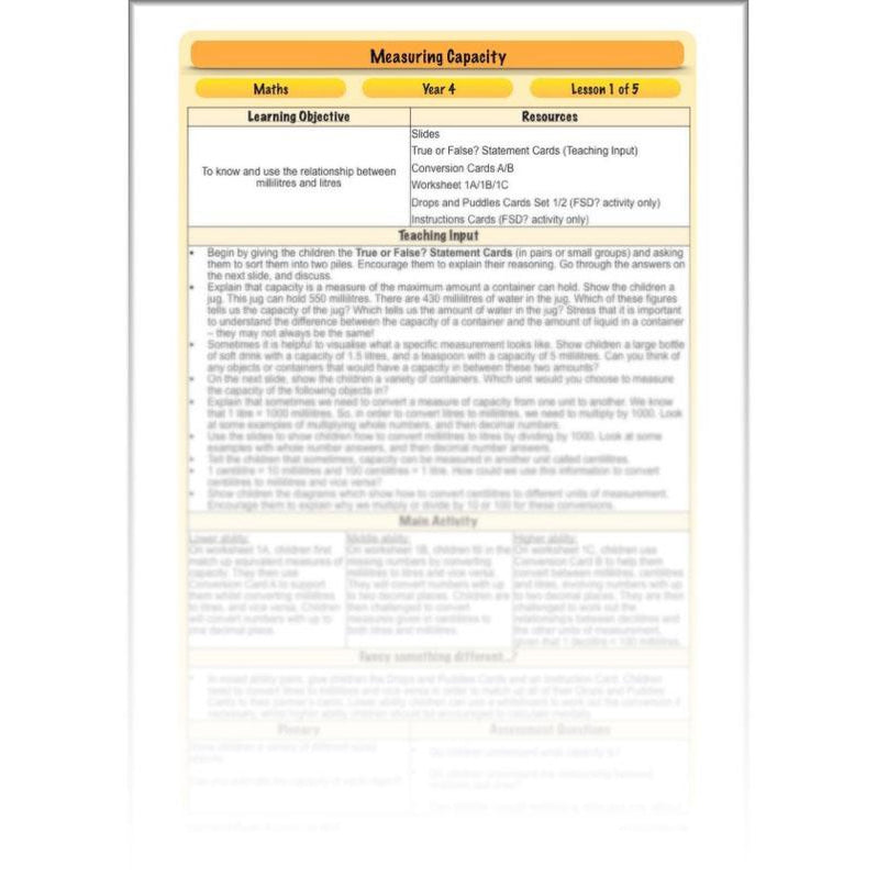 Measuring Capacity KS2 Year 4 Maths Lesson Planning Pack — PlanBee
