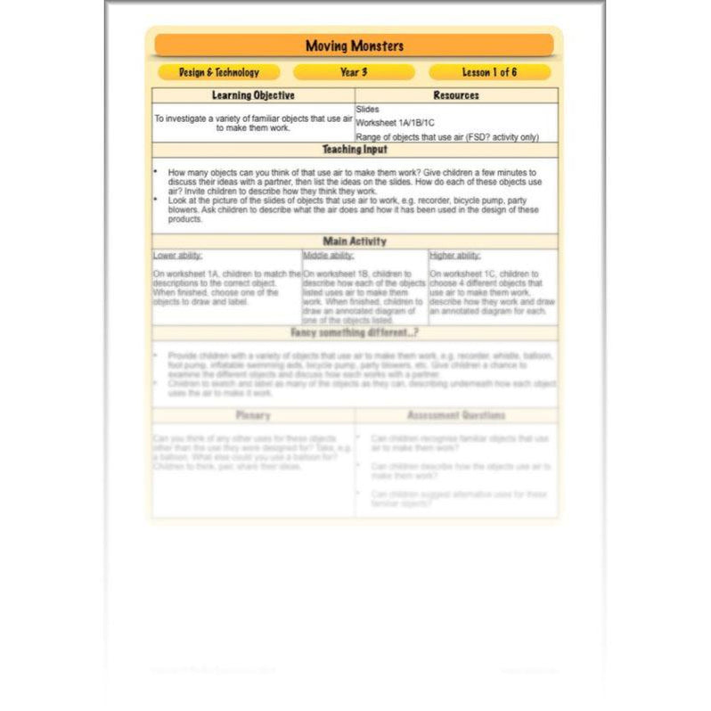 Moving Monsters Year 3 KS2 Pneumatics Lessons by PlanBee