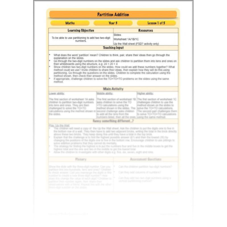 Partition Addition Year 3 Primary Maths Lessons by PlanBee