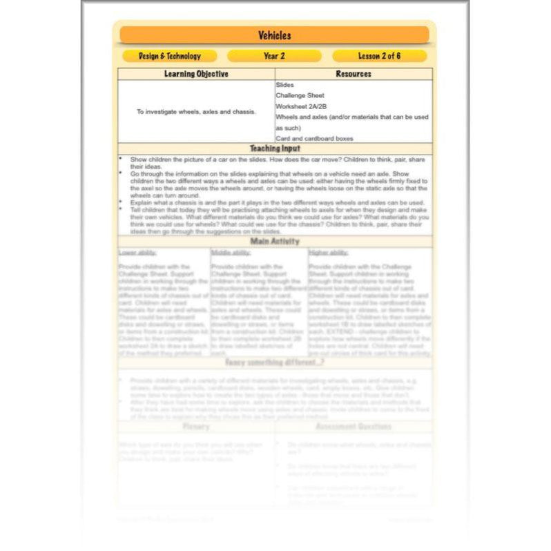 Moving Vehicles KS1 Year 2 DT Lesson Planning by PlanBee