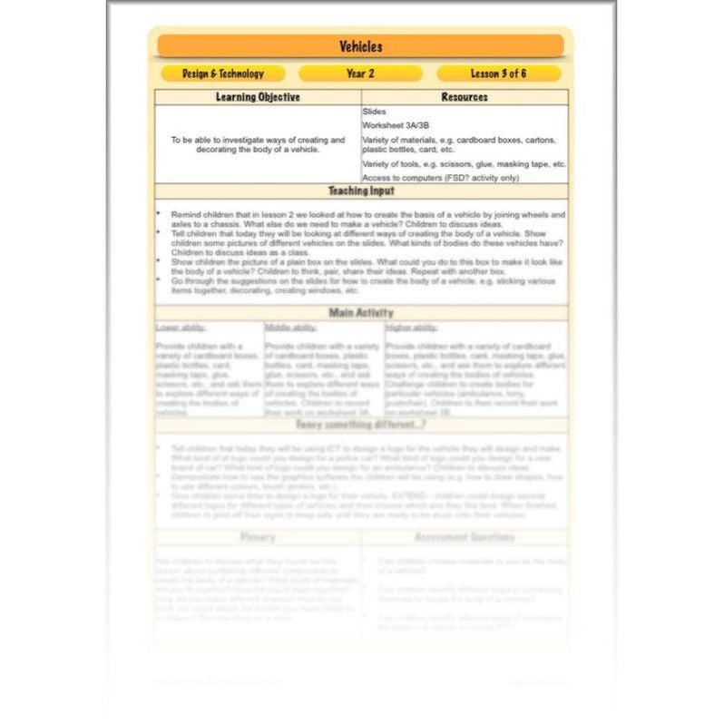 Moving Vehicles KS1 Year 2 DT Lesson Planning by PlanBee