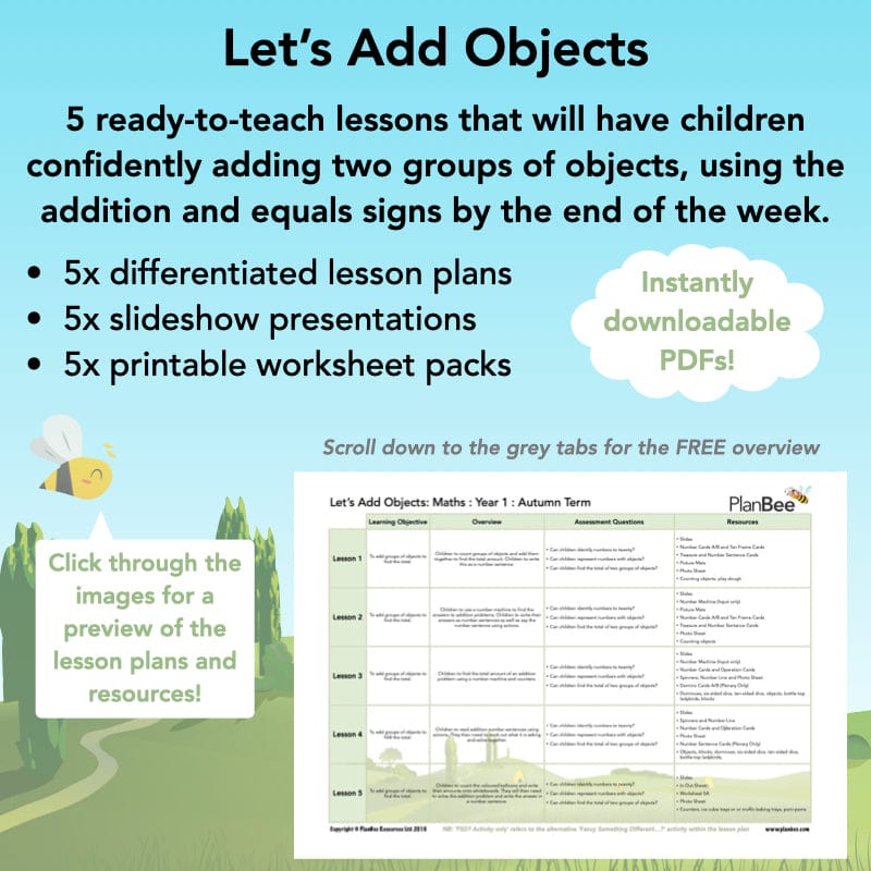 Year 1 Addition to 20 Adding Objects Maths by PlanBee