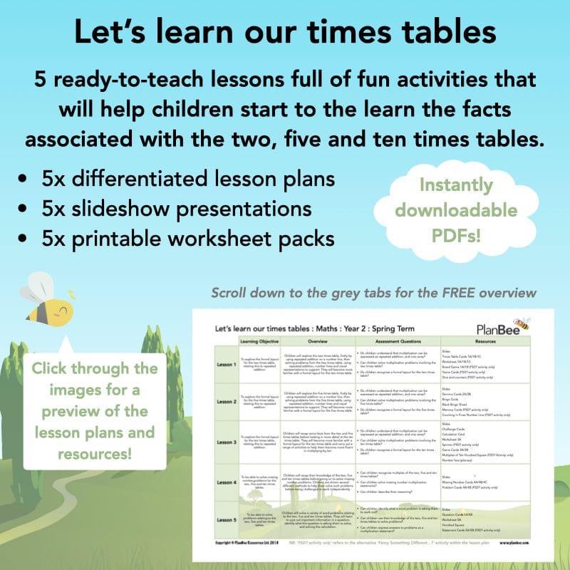 Learn Times Tables Year 2 Multiplication Pack by PlanBee