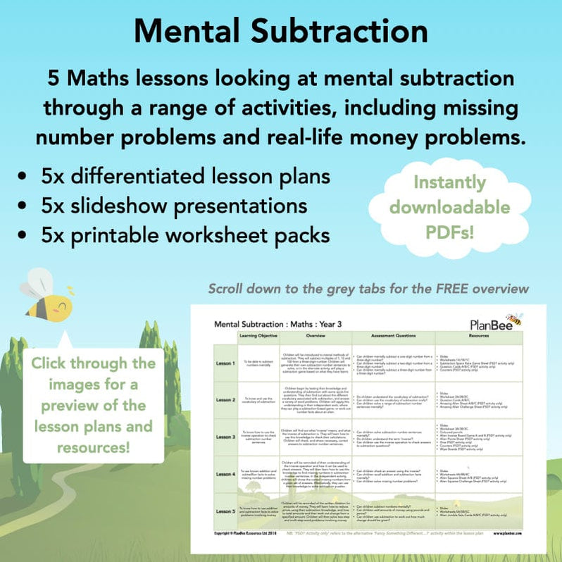 Mental Subtraction Year 3 Maths Lessons by PlanBee