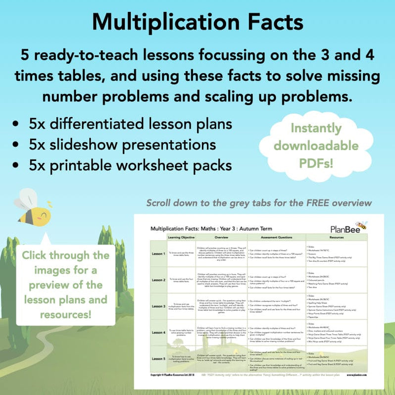 Multiplication Facts Year 3 KS2 Maths Lessons by PlanBee