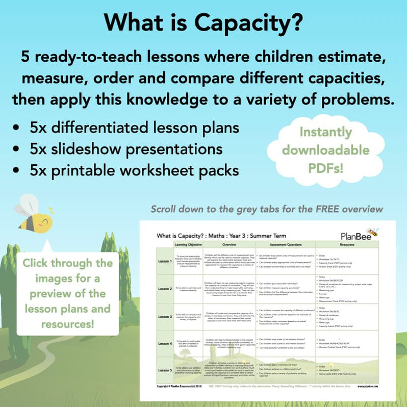 What is Capacity? KS2 Maths Measurement Planning Year 3 — PlanBee