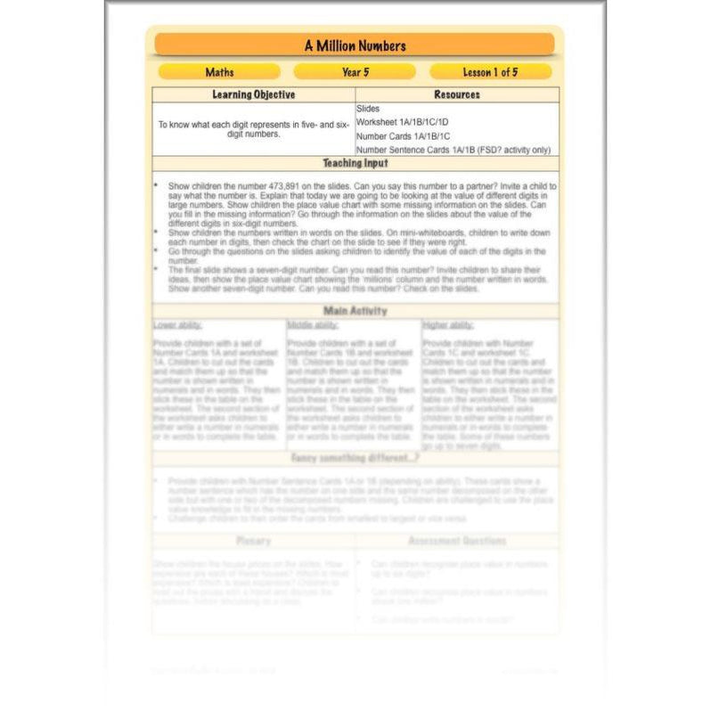 A Million Numbers Year 5 Maths Planning by PlanBee