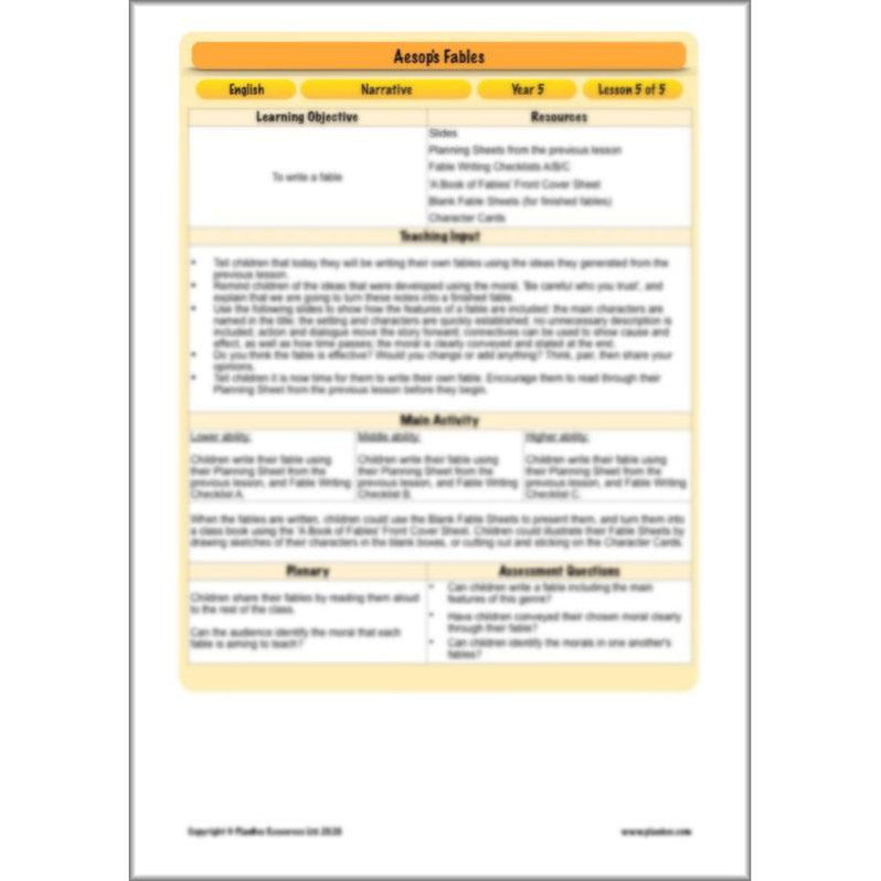 Aesop's Fables KS2 English Lesson Plans by PlanBee