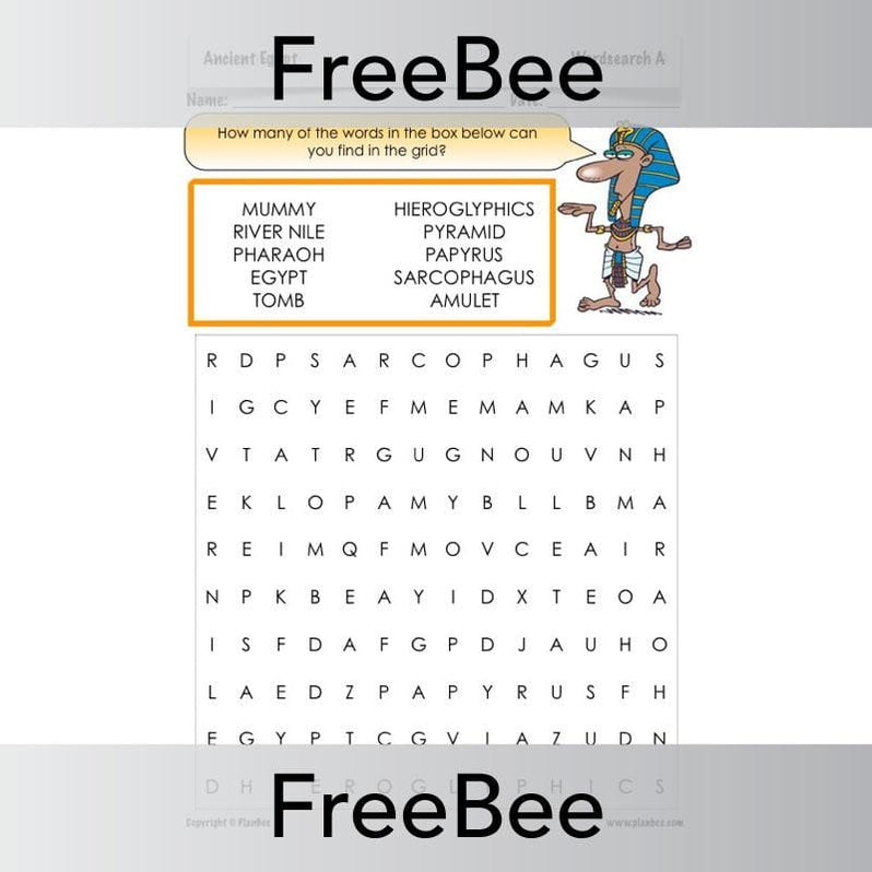Free Downloadable Ancient Egypt Word Search by PlanBee