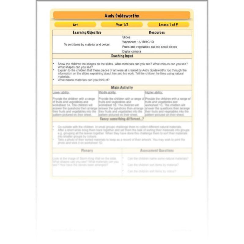 Andy Goldsworthy KS1 Art Lesson Plans created by PlanBee
