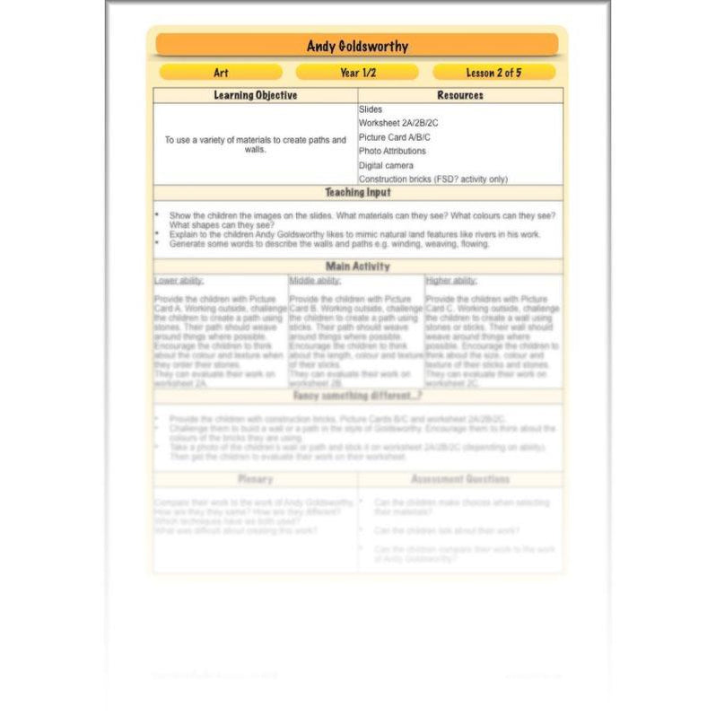 Andy Goldsworthy KS1 Art Lesson Plans created by PlanBee