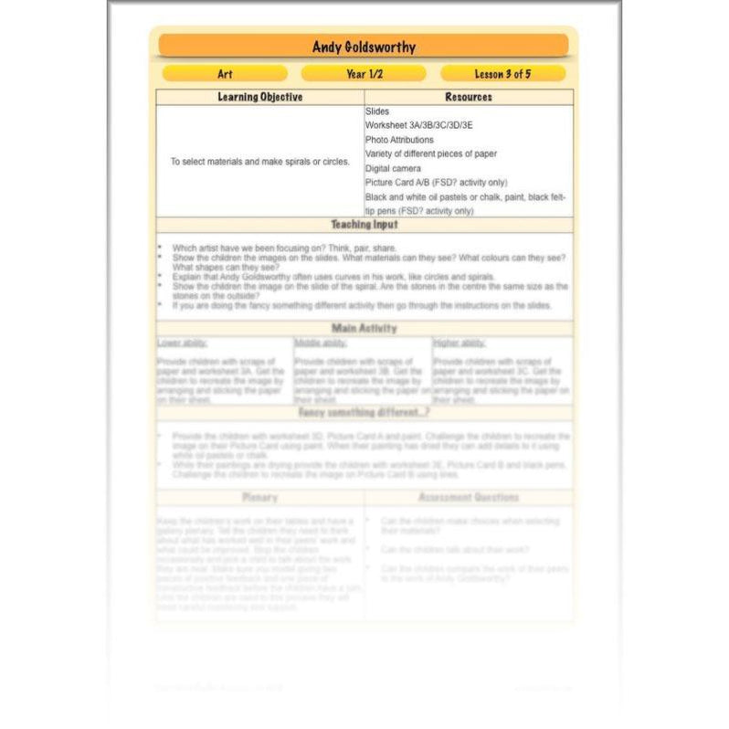 Andy Goldsworthy KS1 Art Lesson Plans created by PlanBee