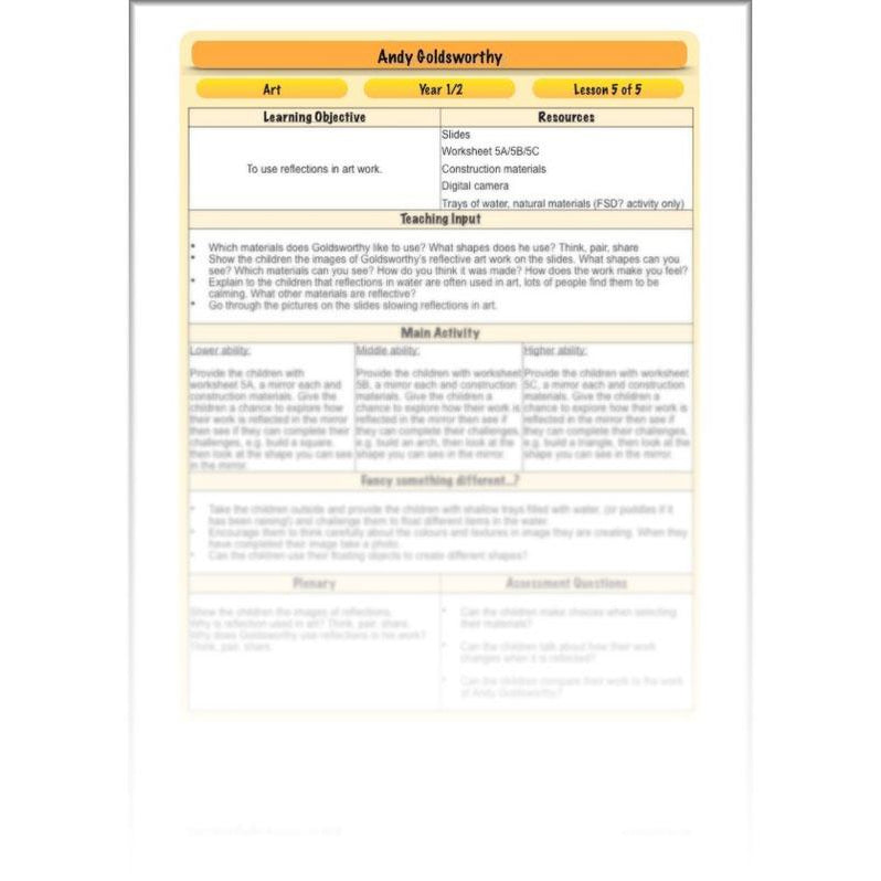 Andy Goldsworthy KS1 Art Lesson Plans created by PlanBee