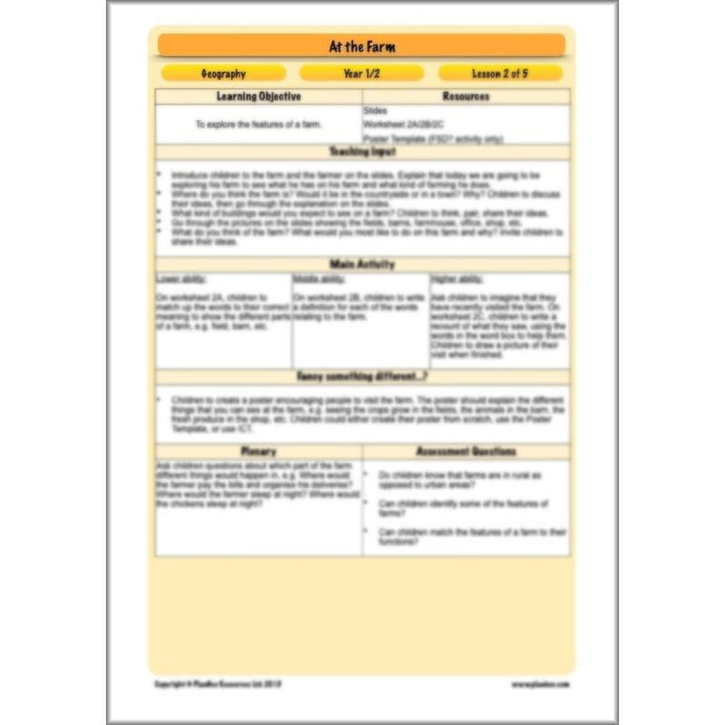 At the Farm lesson plans KS1 Geography pack by PlanBee